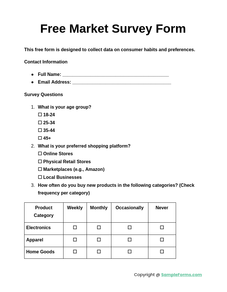 FREE 12+ Market Survey Form Samples, PDF, MS Word, Google Docs