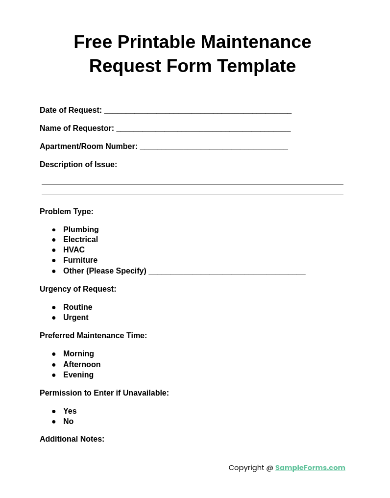 FREE 14+ Maintenance Request Form Samples, PDF, MS Word, Google Docs