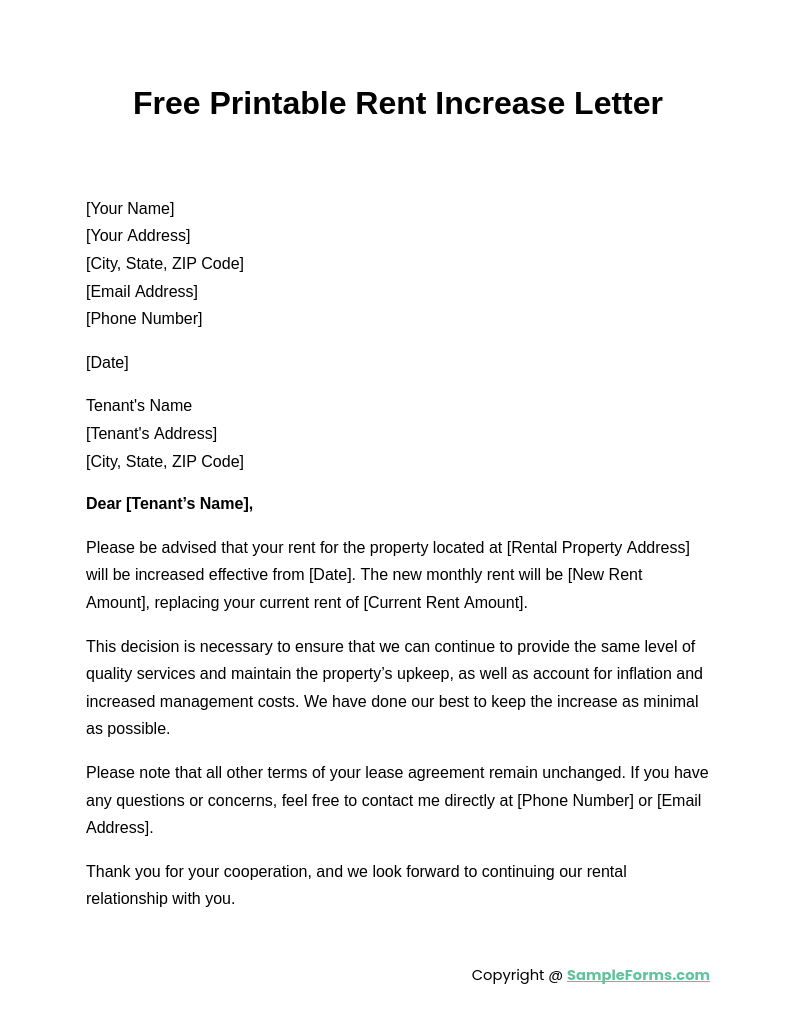 FREE 12+ Rent Increase Letter Samples, PDF, MS Word, Google Docs