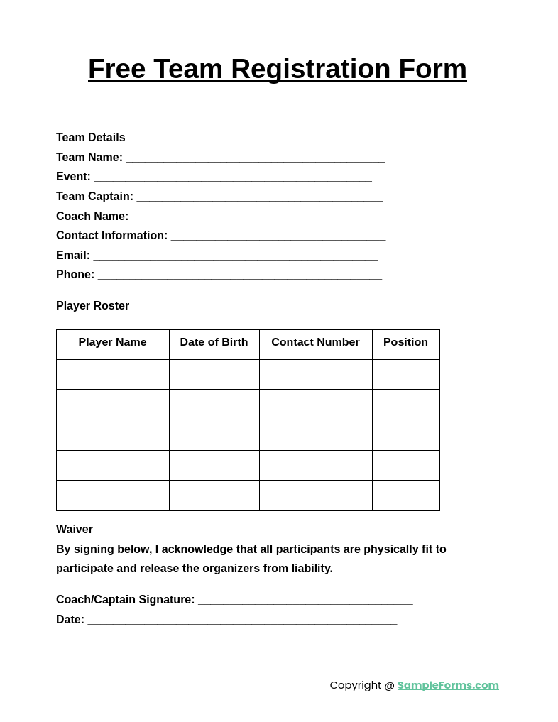 FREE 11+ Team Registration Form Samples, PDF, MS Word, Google Docs