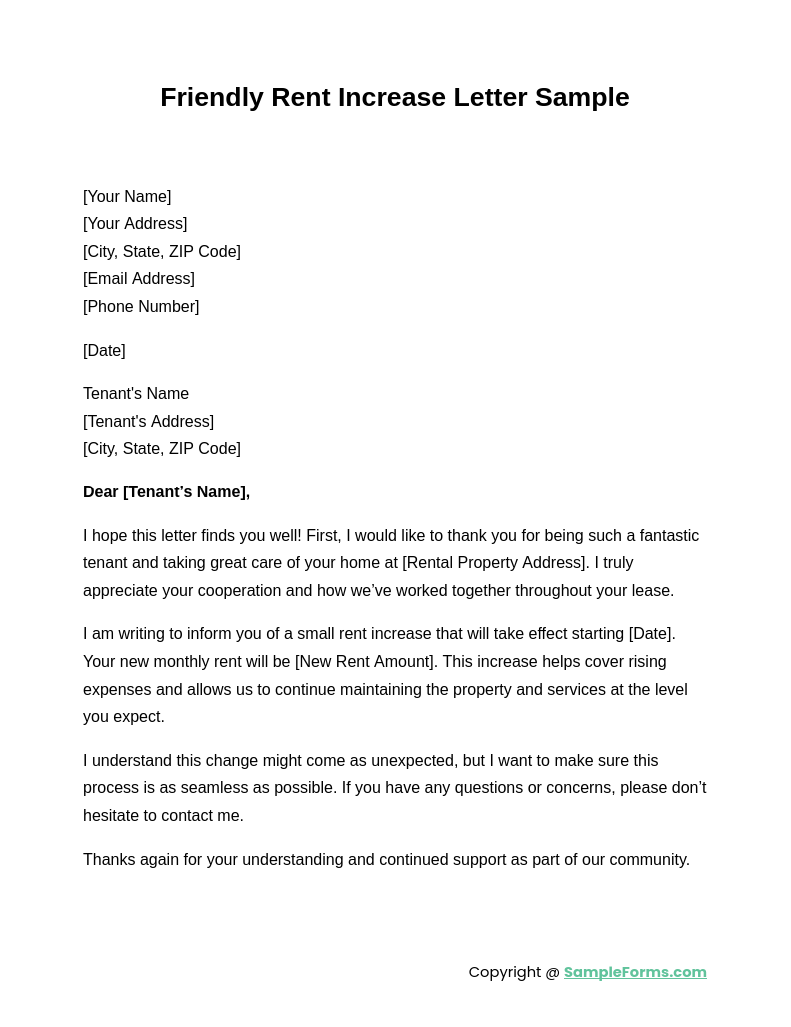 FREE 12+ Rent Increase Letter Samples, PDF, MS Word, Google Docs