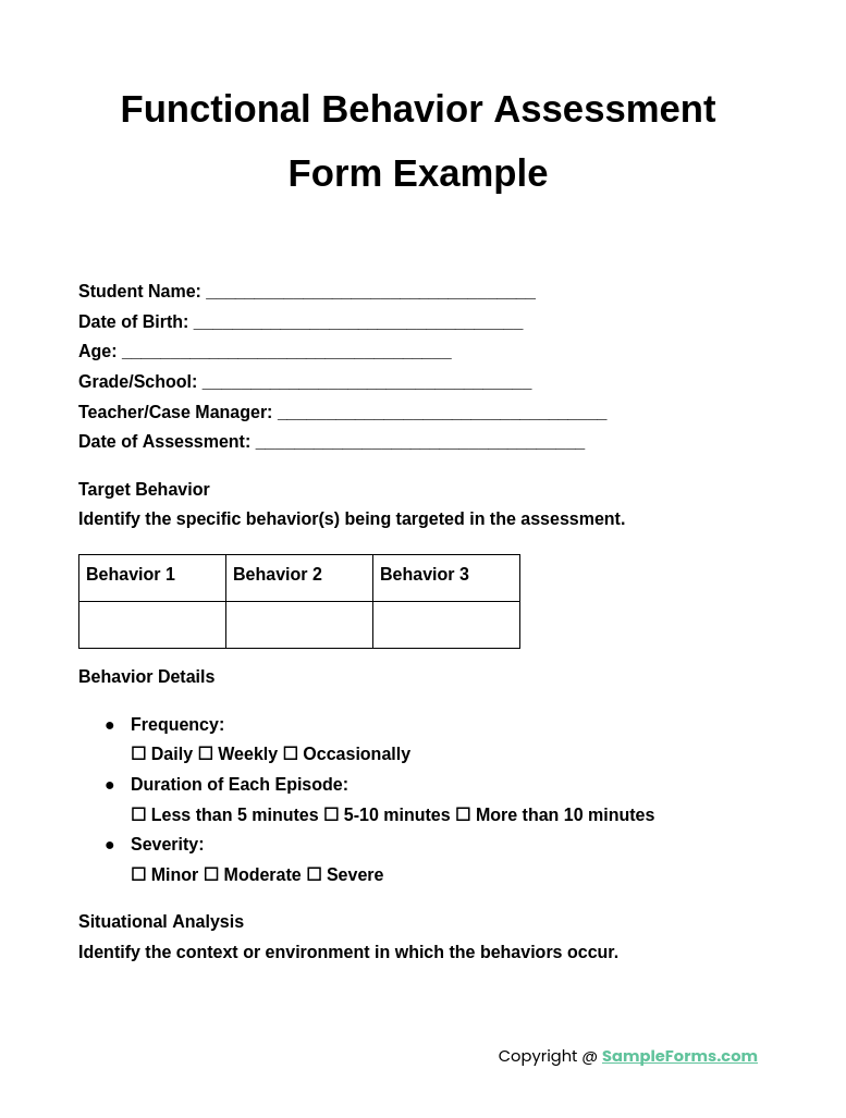 FREE 8+ Sample Functional Behavior Assessment Forms in MS Word | PDF