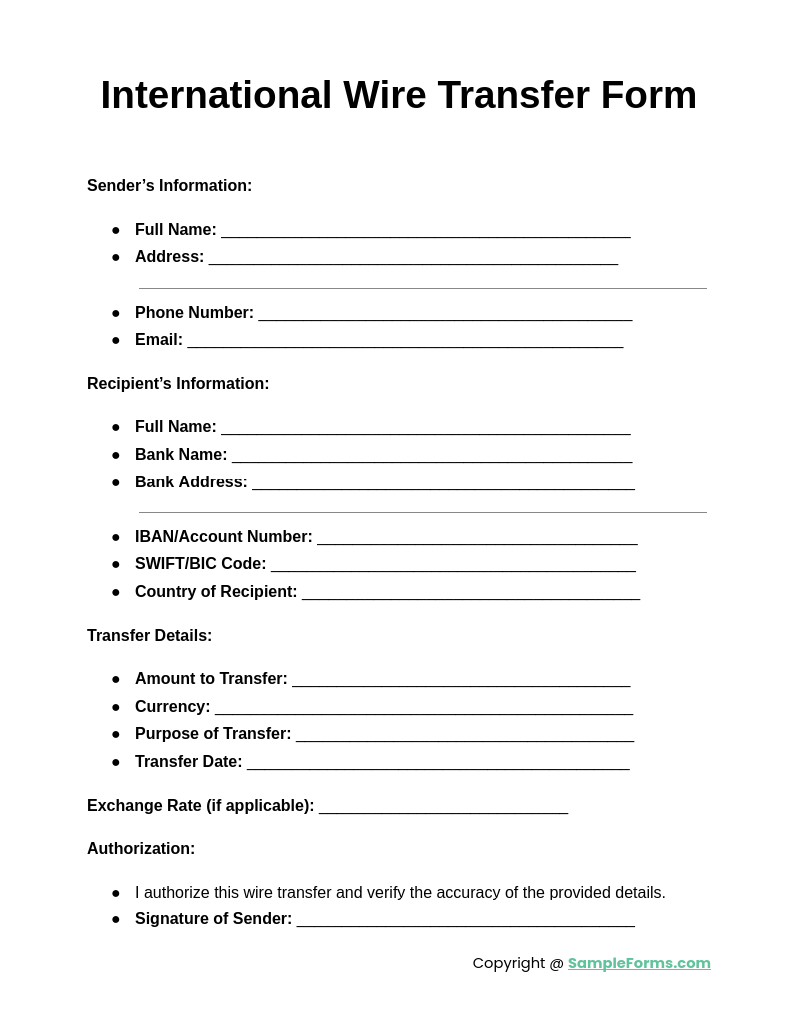 FREE 15+ Wire Transfer Form Samples, PDF, MS Word, Google Docs, Excel