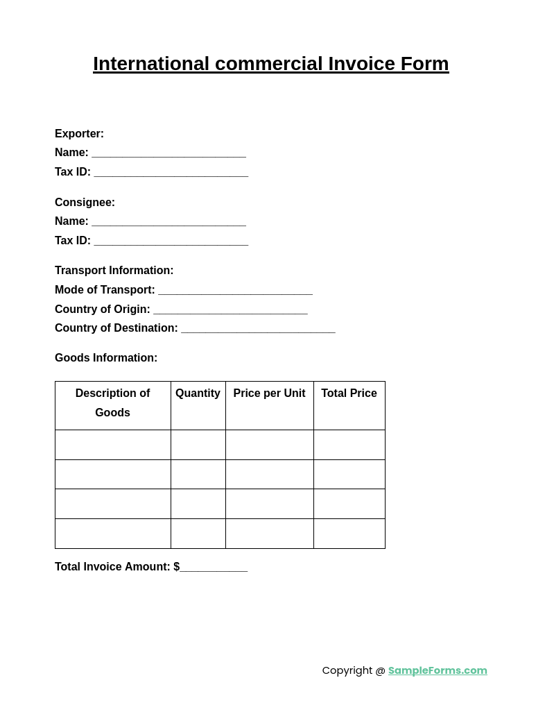 FREE 11+ Commercial Invoice Form Samples, PDF, MS Word, Google Docs