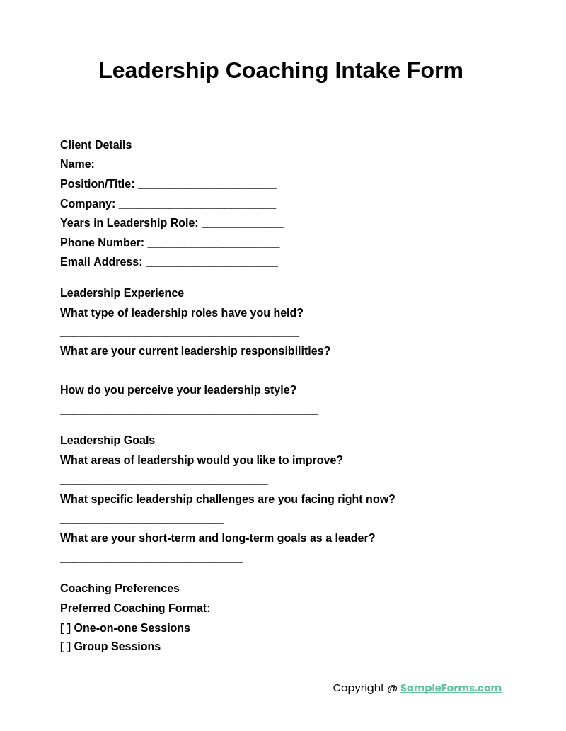 FREE 14+ Coaching Intake Form Samples, PDF, MS Word, Google Docs