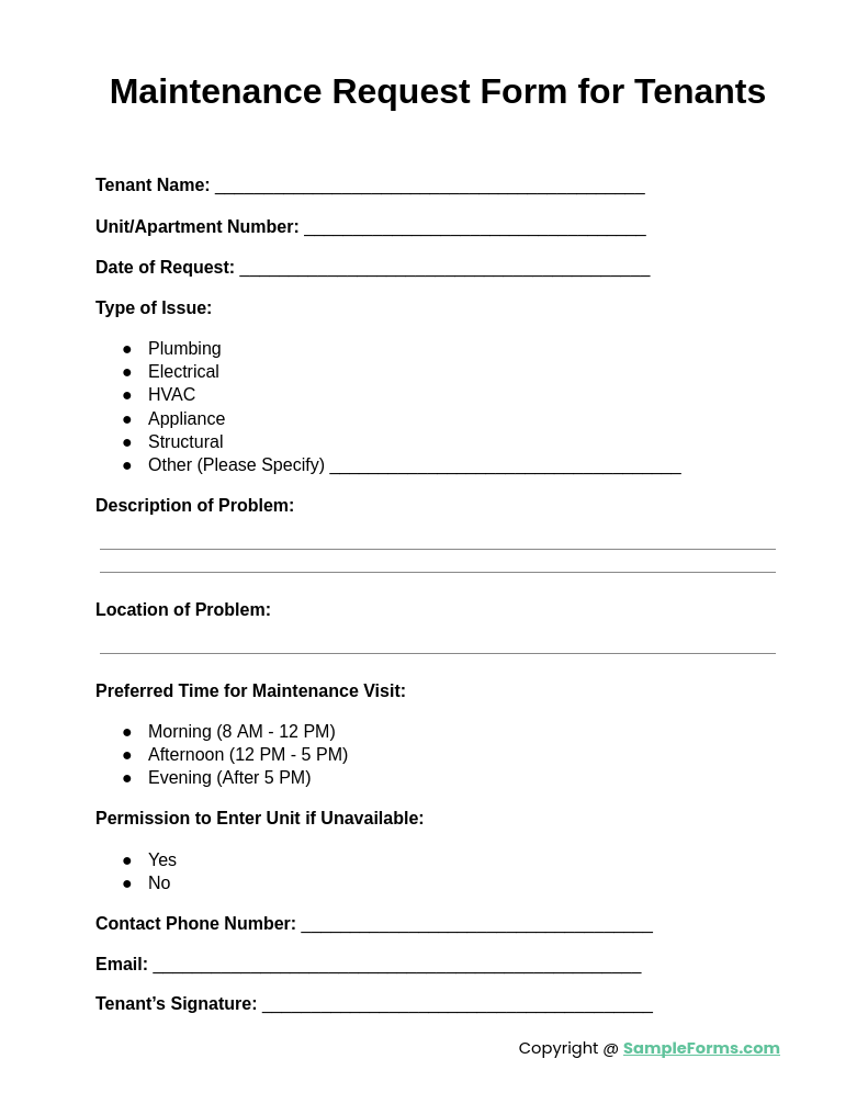 FREE 14+ Maintenance Request Form Samples, PDF, MS Word, Google Docs