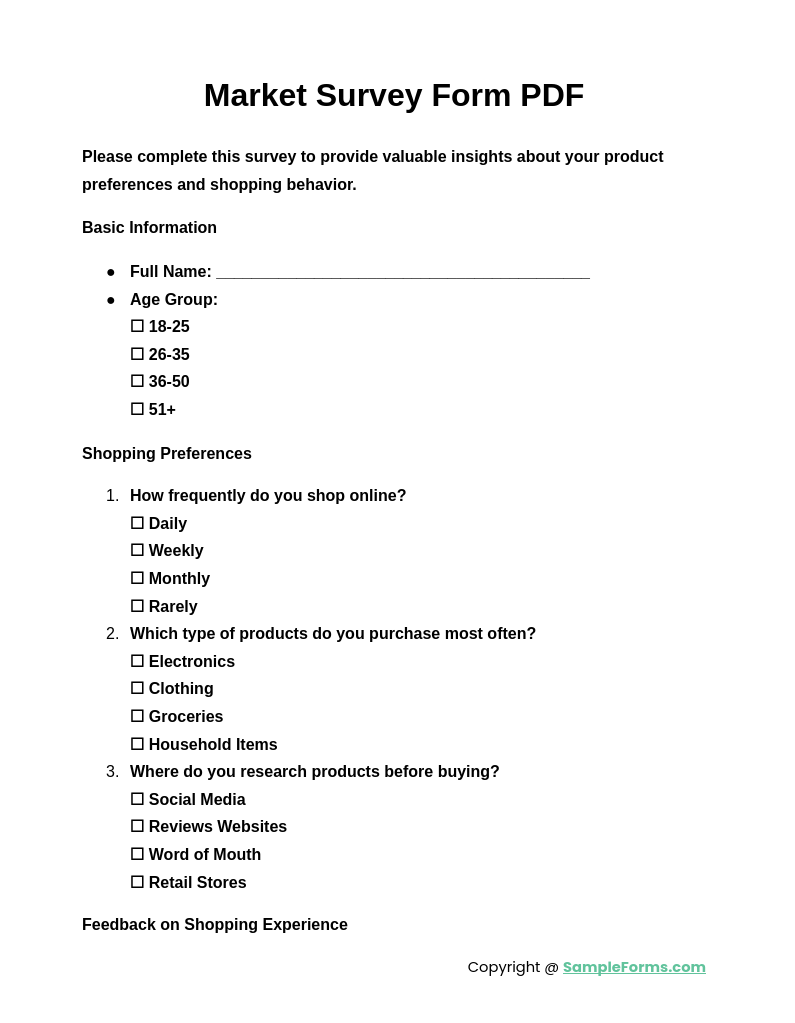 FREE 12+ Market Survey Form Samples, PDF, MS Word, Google Docs