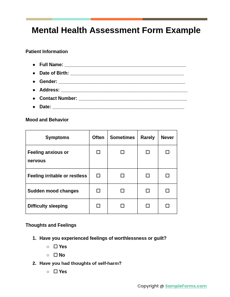 FREE 12+ Mental Health Assessment Form Samples, PDF, MS Word, Google Docs
