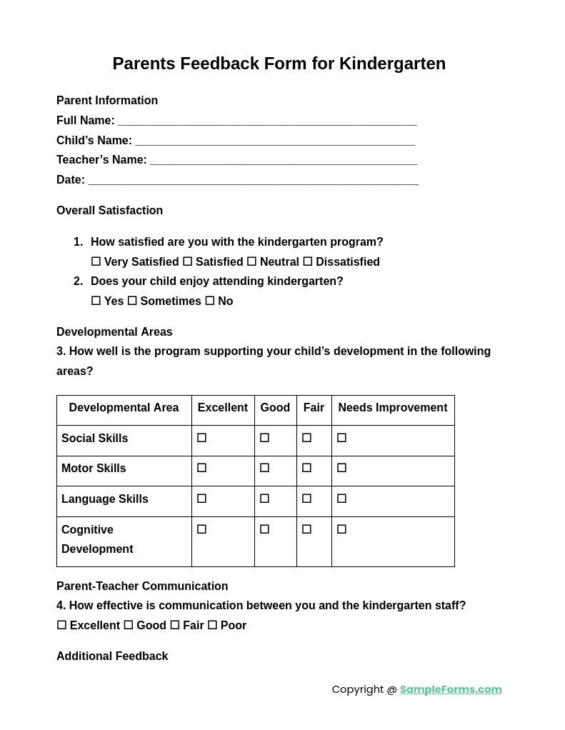 FREE 14+ Feedback Form for Parents Samples, PDF, MS Word, Google Docs