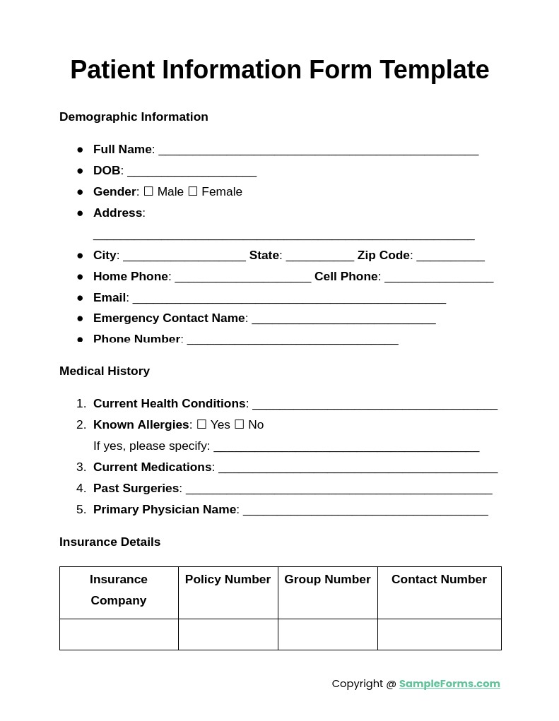 FREE 14+ Patient Information Form Samples, PDF, MS Word, Google Docs