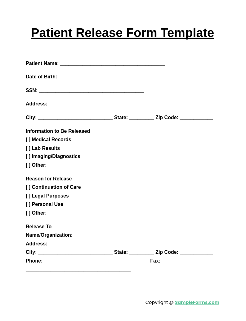 FREE 27+ Patient Release Form Samples, PDF, MS Word, Google Docs