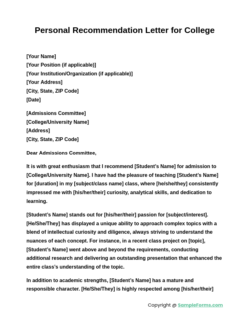 FREE 10+ Personal Recommendation Letter Samples, PDF, MS Word, Google Docs