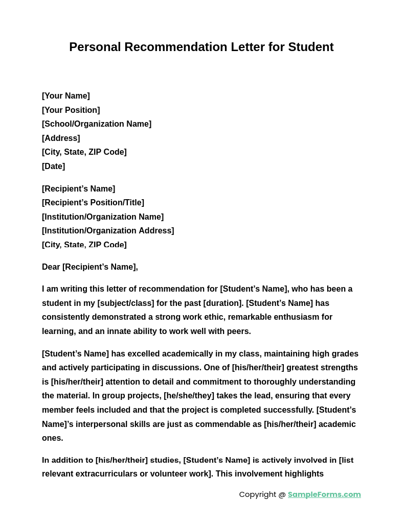 FREE 10+ Personal Recommendation Letter Samples, PDF, MS Word, Google Docs