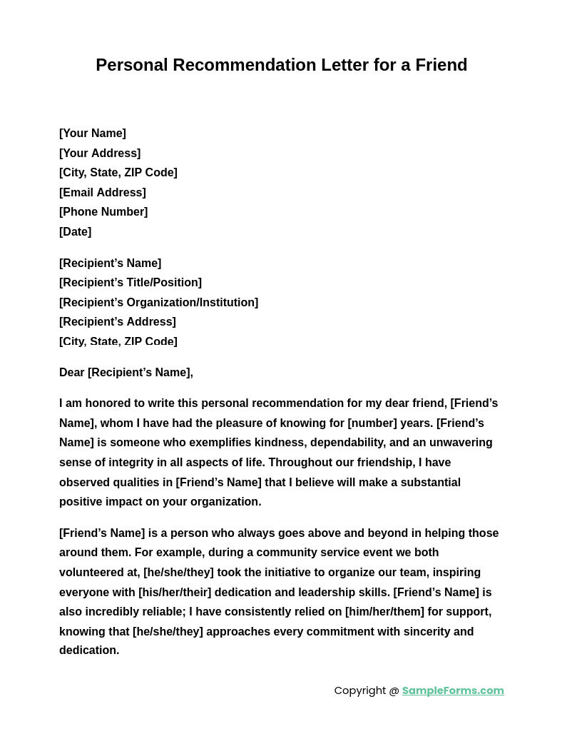 FREE 10+ Personal Recommendation Letter Samples, PDF, MS Word, Google Docs