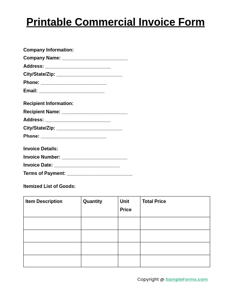 FREE 11+ Commercial Invoice Form Samples, PDF, MS Word, Google Docs