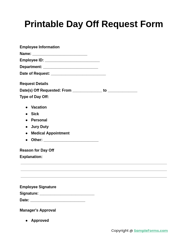 FREE 12+ Day Off Request Form Samples, PDF, MS Word, Google Docs