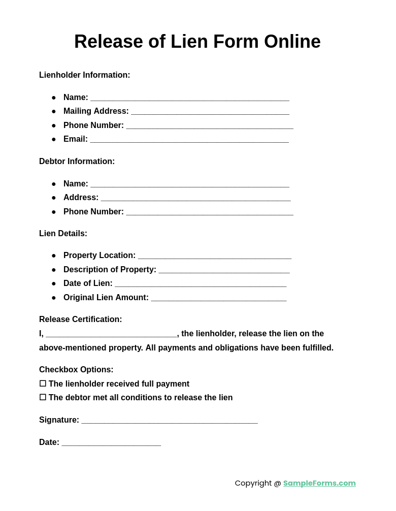 FREE 13+ Release of Lien Form Samples, PDF, MS Word, Google Docs
