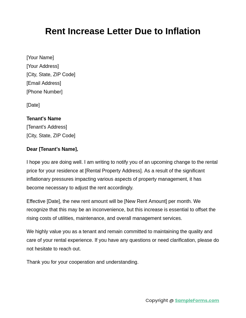FREE 12+ Rent Increase Letter Samples, PDF, MS Word, Google Docs