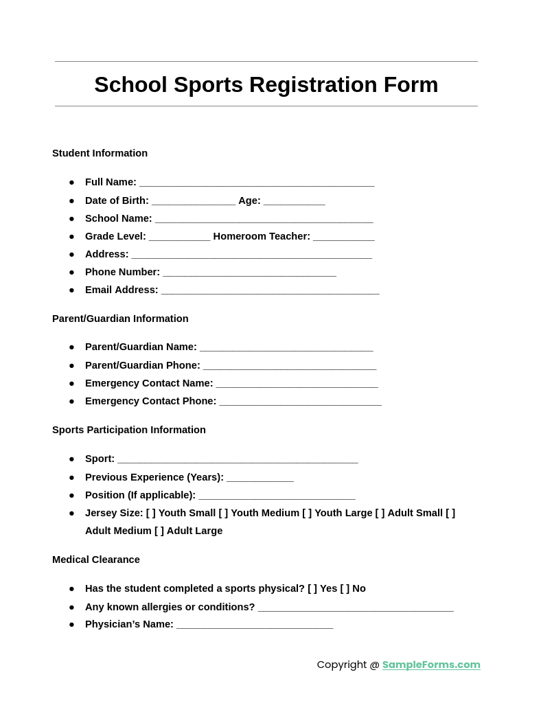 FREE 37+ Best Sports Registration Forms in PDF | MS Word | Excel