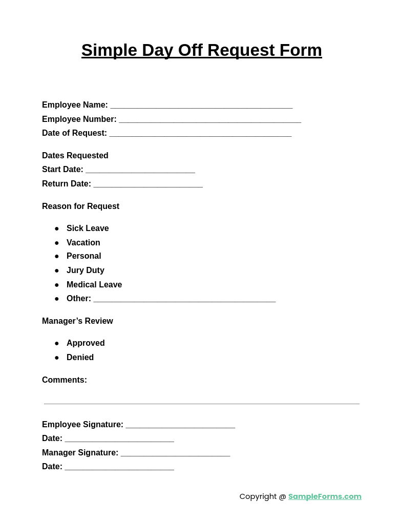 FREE 12+ Day Off Request Form Samples, PDF, MS Word, Google Docs