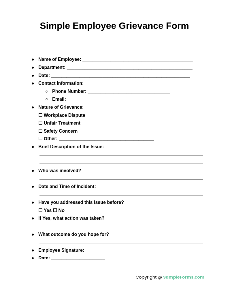 FREE 11+ Employee Grievance Form Samples, PDF, MS Word, Google Docs