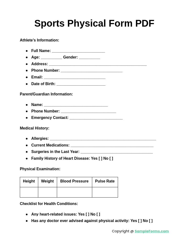 FREE 12+ Sports Physical Form Samples, PDF, MS Word, Google Docs