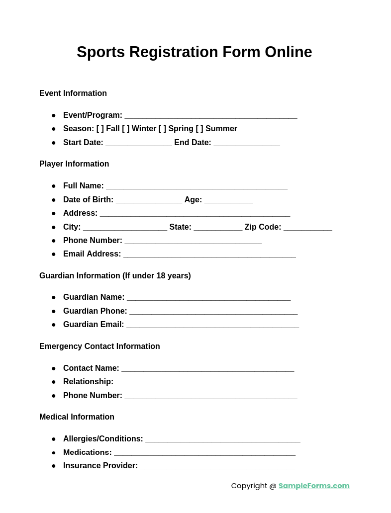 FREE 37+ Best Sports Registration Forms in PDF | MS Word | Excel