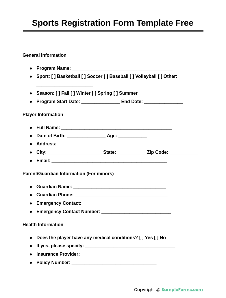 FREE 37+ Best Sports Registration Forms in PDF | MS Word | Excel