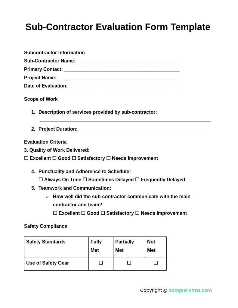 FREE 11+ Contractor Evaluation Form Samples, PDF, MS Word, Google Docs