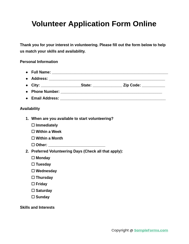 FREE 14+ Volunteer Application Form Samples, PDF, MS Word, Google Docs ...