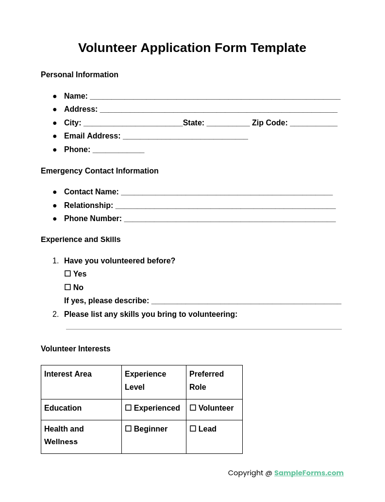 FREE 14+ Volunteer Application Form Samples, PDF, MS Word, Google Docs ...