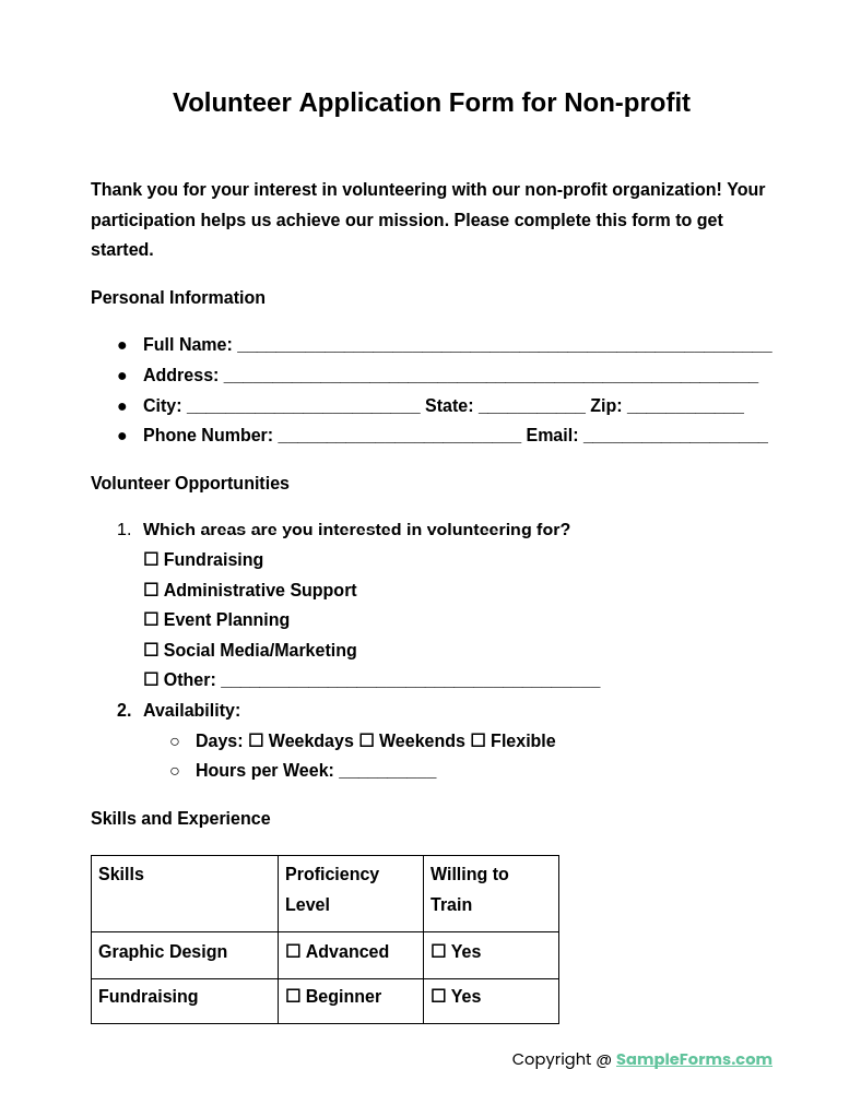 FREE 14+ Volunteer Application Form Samples, PDF, MS Word, Google Docs ...