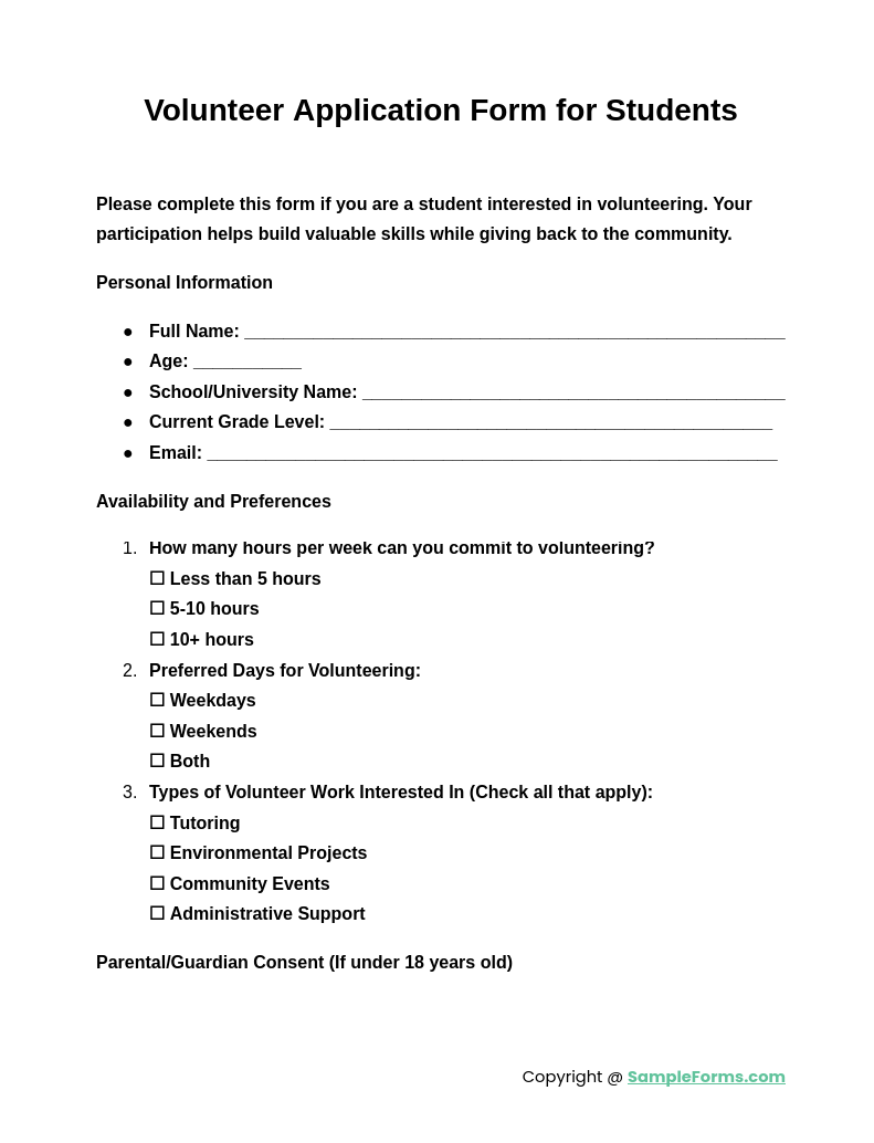 FREE 14+ Volunteer Application Form Samples, PDF, MS Word, Google Docs ...