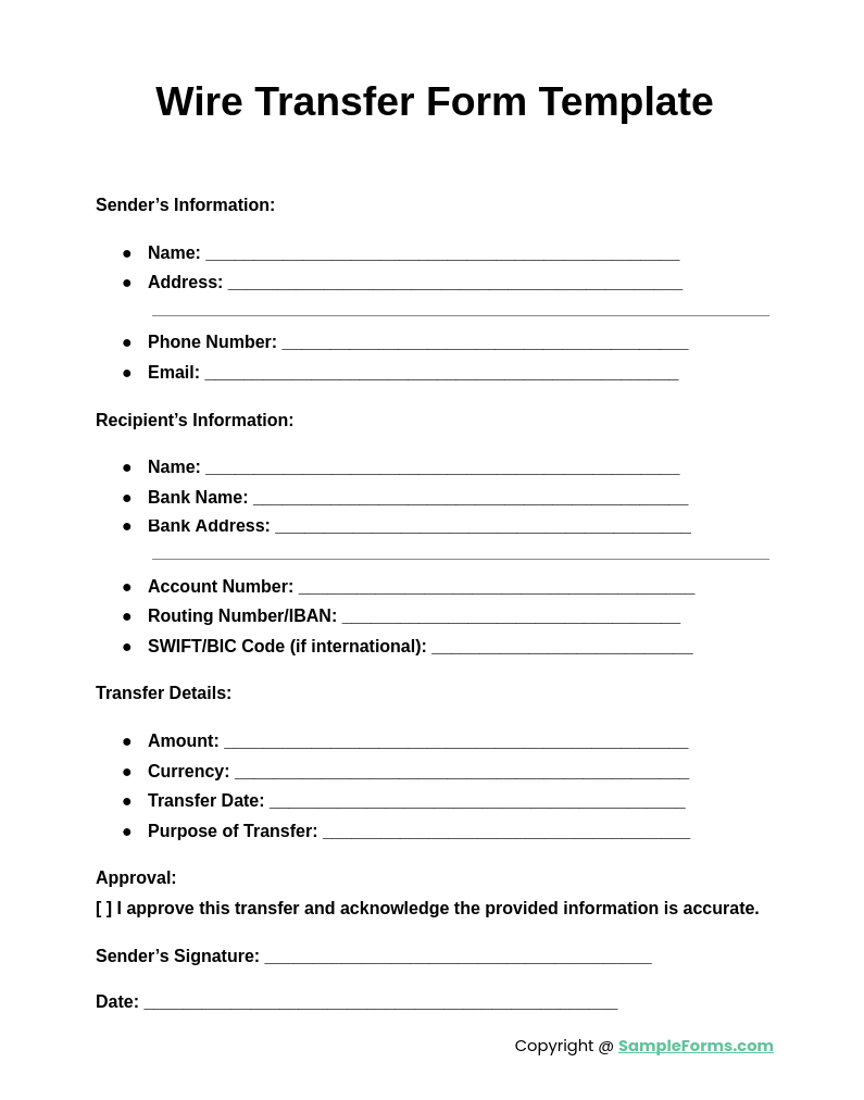 FREE 15+ Wire Transfer Form Samples, PDF, MS Word, Google Docs, Excel