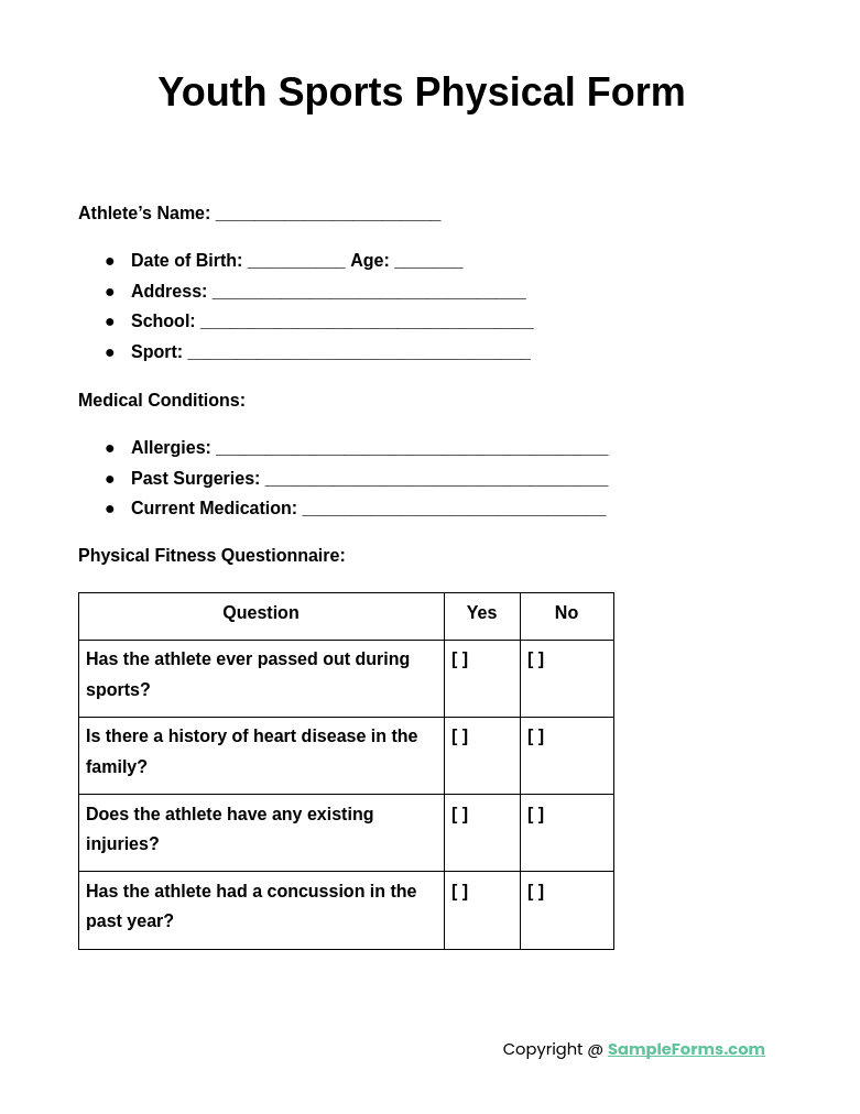 FREE 12+ Sports Physical Form Samples, PDF, MS Word, Google Docs