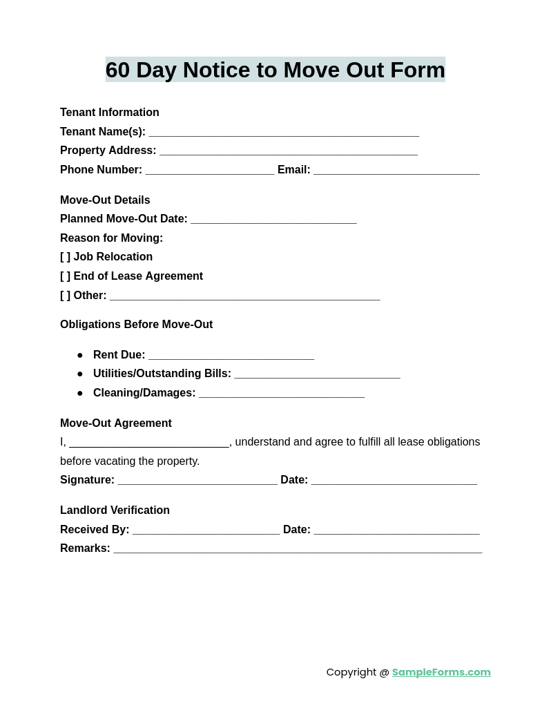 FREE 10+ 60 Day Notice Form Samples, PDF, MS Word, Google Docs