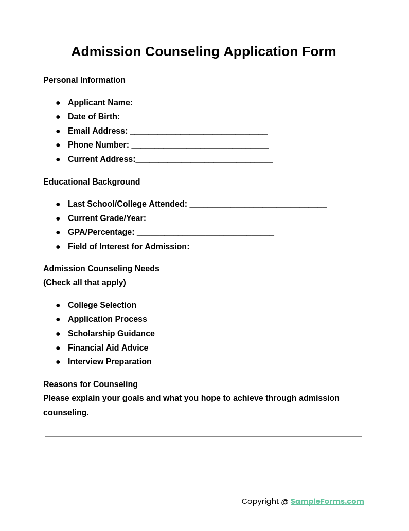 FREE 11+ Counseling Application Form Samples, PDF, MS Word, Google Docs