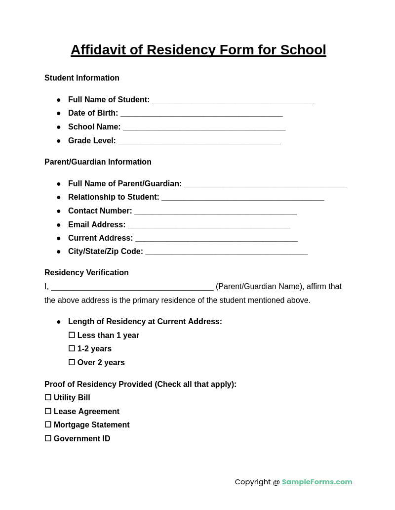 FREE 13+ Affidavit of Residency Form Samples, PDF, MS Word, Google Docs ...