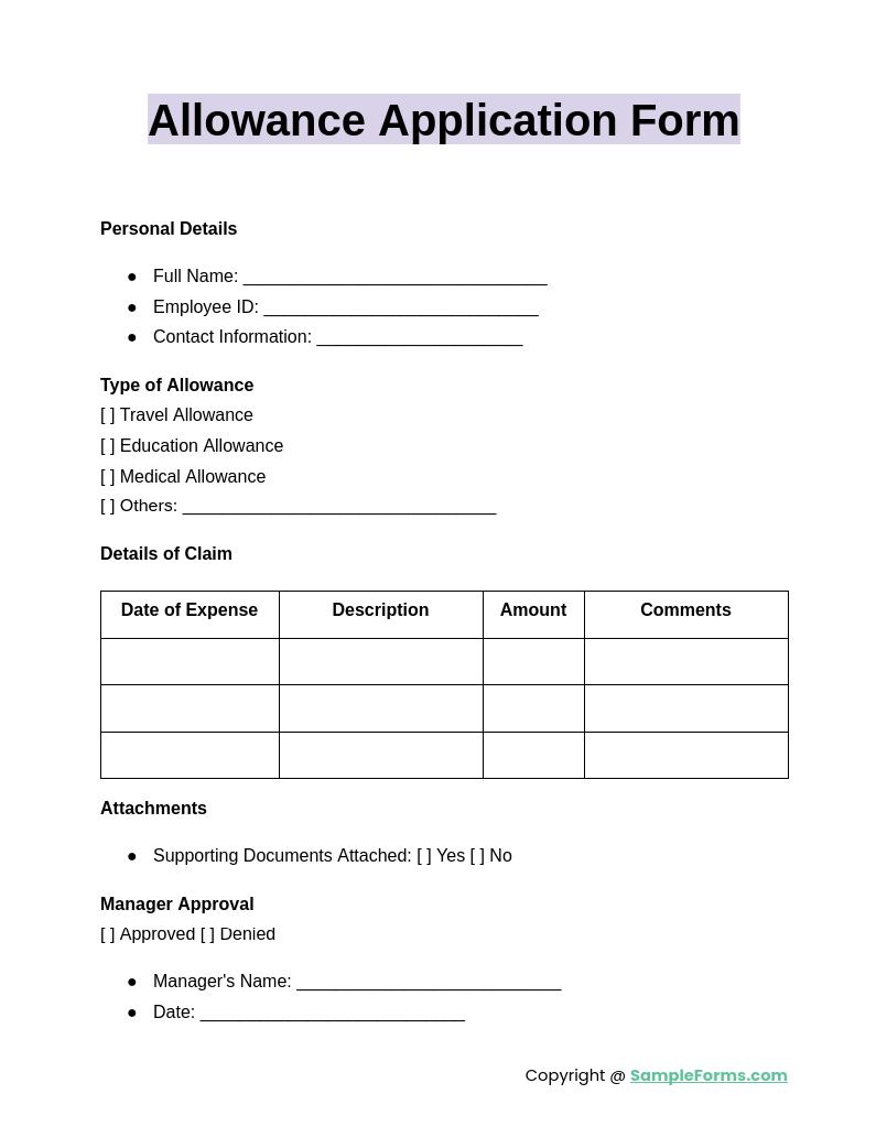 FREE 36+ Allowance Form Samples, PDF, MS Word, Google Docs, Excel