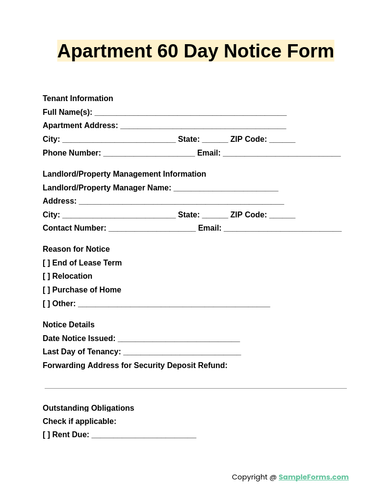 FREE 10+ 60 Day Notice Form Samples, PDF, MS Word, Google Docs