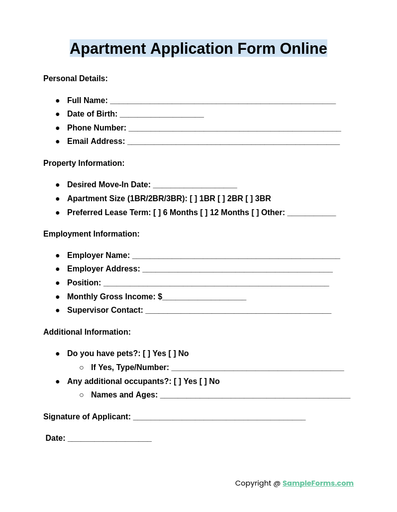 FREE 13+ Apartment Application Form Samples, PDF, MS Word, Google Docs