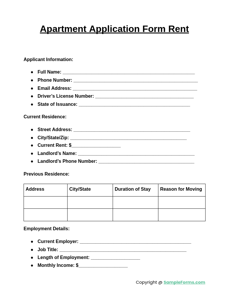 FREE 13+ Apartment Application Form Samples, PDF, MS Word, Google Docs