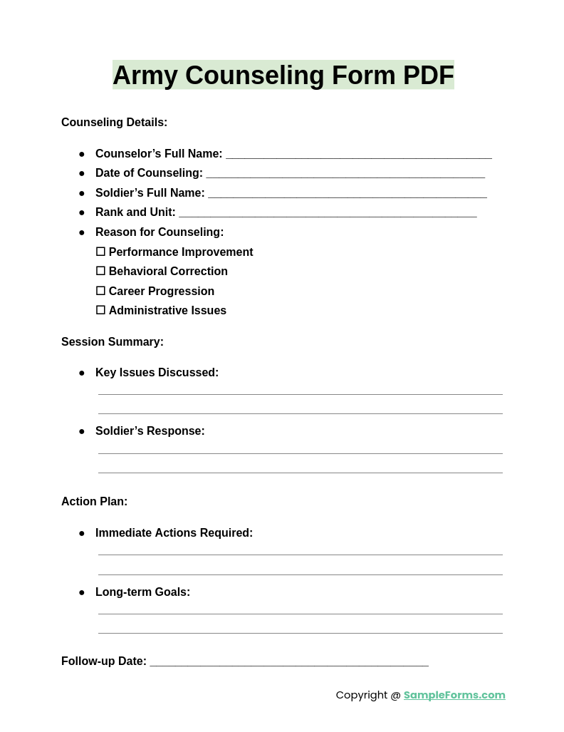 FREE 10+ Army Counseling Form Samples, PDF, MS Word, Google Docs