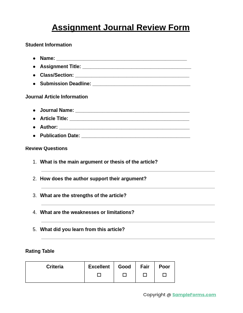 FREE 11+ Journal Review Form Samples, PDF, MS Word, Google Docs