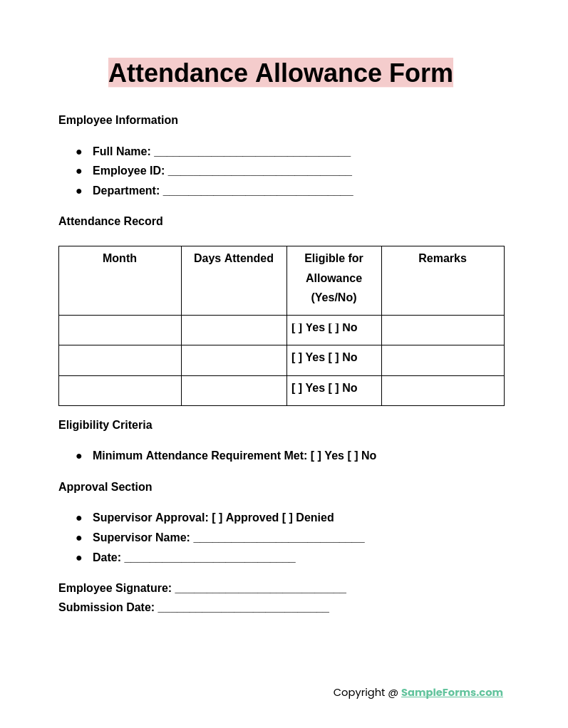 FREE 36+ Allowance Form Samples, PDF, MS Word, Google Docs, Excel