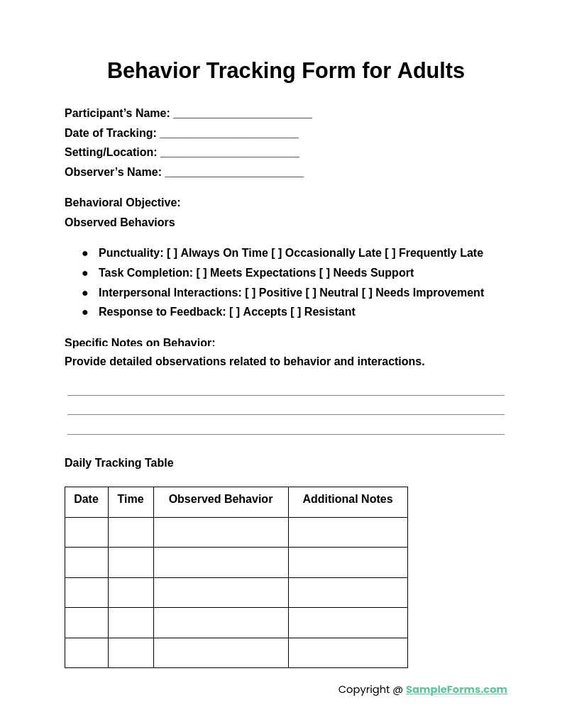 FREE 13+ Behavior Tracking Form Samples, PDF, MS Word, Google Docs