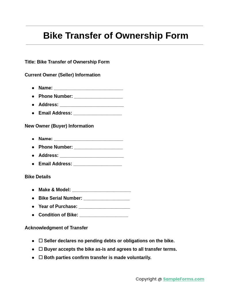 FREE 12+ Transfer of Ownership Form Samples, PDF, MS Word, Google Docs