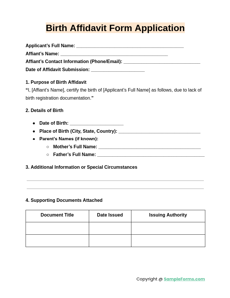 FREE 13+ Birth Affidavit Form Samples, PDF, MS Word, Google Docs