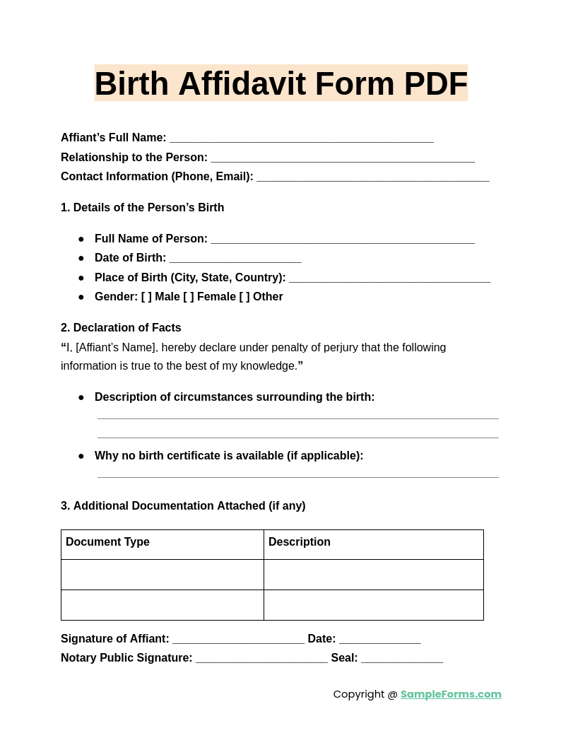 FREE 13+ Birth Affidavit Form Samples, PDF, MS Word, Google Docs