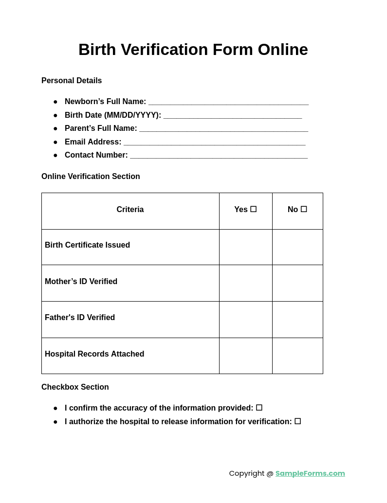 FREE 13+ Birth Verification Form Samples, PDF, MS Word, Google Docs